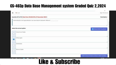 cs 403p data base management system graded quiz no 2 2024 with 100