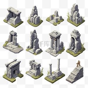 等距高铭文石碑 3d 通用场景收藏集素材图片免费下载 千库网