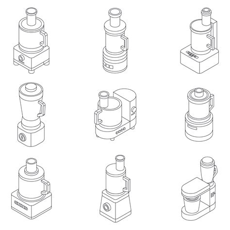Food Processor Icons Set Vector Outline 12332235 Vector Art At Vecteezy