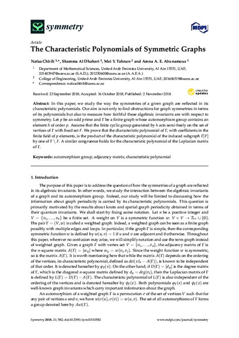 Pdf The Characteristic Polynomials Of Symmetric Graphs