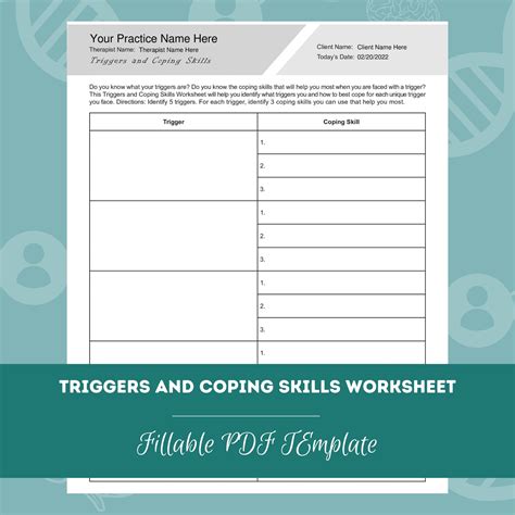 Triggers And Coping Skills Worksheet Editable Fillable Pdf Template