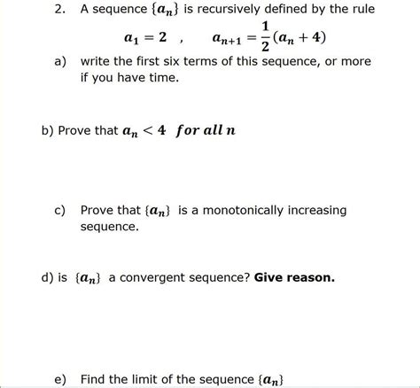 Solved 2 A Sequence An Is Recursively Defined By The Rule