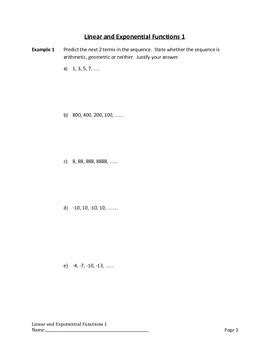 Linear And Exponential Functions Lesson Of By Lindsey Henderson
