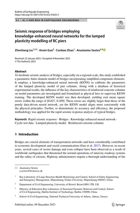 PDF Seismic Response Of Bridges Employing Knowledge Enhanced Neural Networks For The Lumped