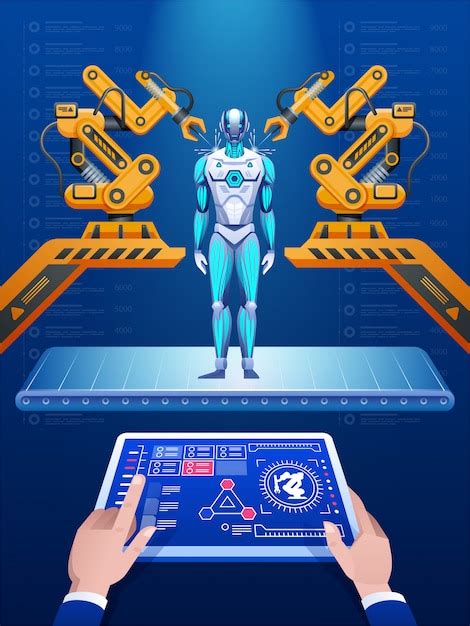 Ligne Dassemblage De Robots Vecteur Premium