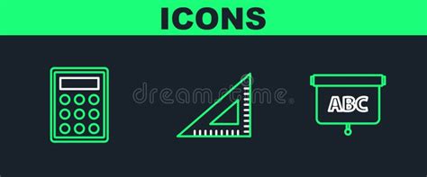Set Line Chalkboard Calculator And Triangular Ruler Icon Vector Stock Illustration