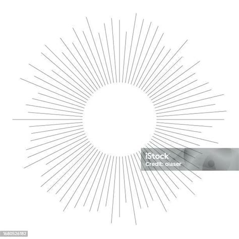 다양한 길이의 방사형 선의 원이 중앙 복사 공간을 둘러싸고 있습니다 태양광선에 대한 스톡 벡터 아트 및 기타 이미지 태양광선