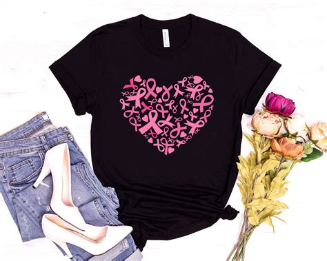 Heart Ribbon Cancer Shirt Cancer Awareness Shirt Breast Etsy