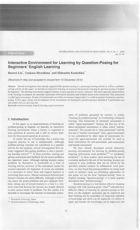 Pdf Interactive Environment For Learning By Question Posing For Beginners English Learning