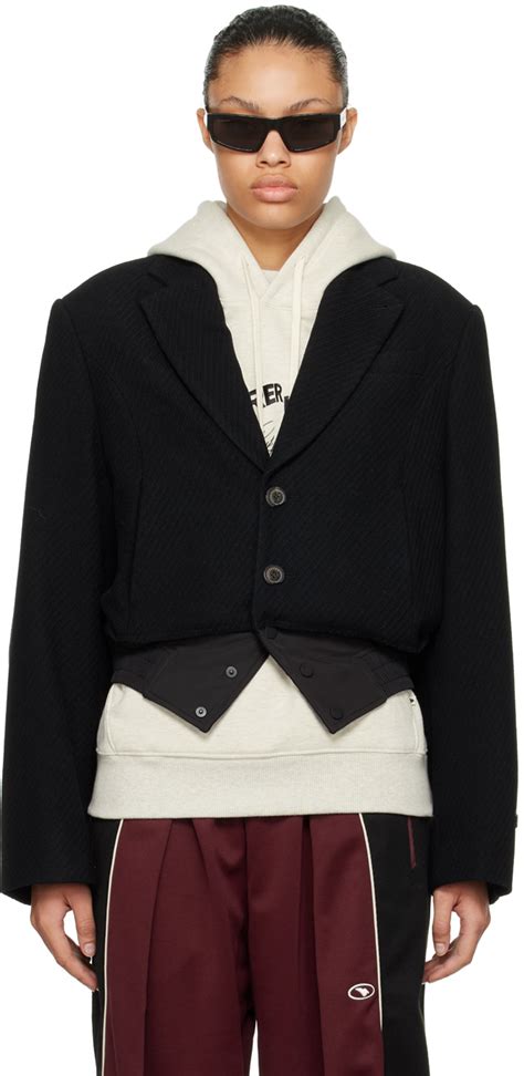 Black Paneled Blazer By Ader Error On Sale