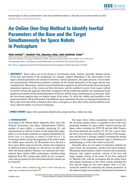 Pdf An Online One Step Method To Identify Inertial Parameters Of The