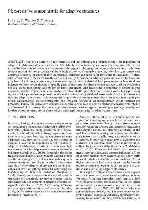 Pdf Piezoresistive Sensor Matrix For Adaptive Structures