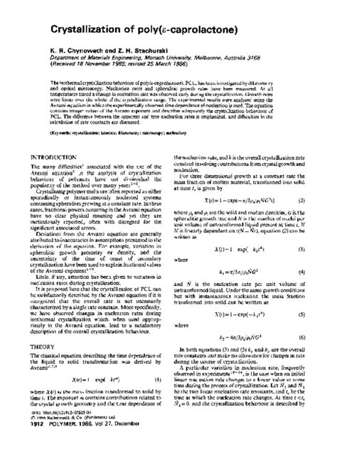 Pdf Crystallization Of Polyε Caprolactone Zbigniew Stachurski