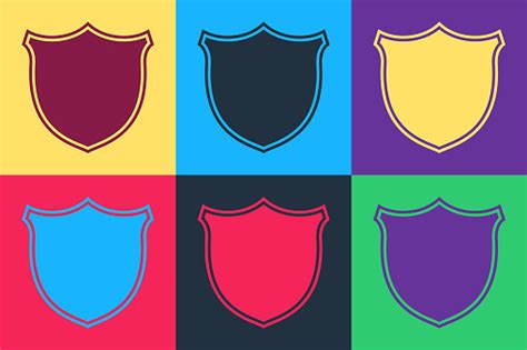 컬러 배경에 격리된 팝 아트 쉴드 보안 아이콘입니다 보호 안전 보안 개념 방화벽 액세스 개인 정보 보호 표지판입니다 벡터 개념에 대한 스톡 벡터 아트 및 기타 이미지