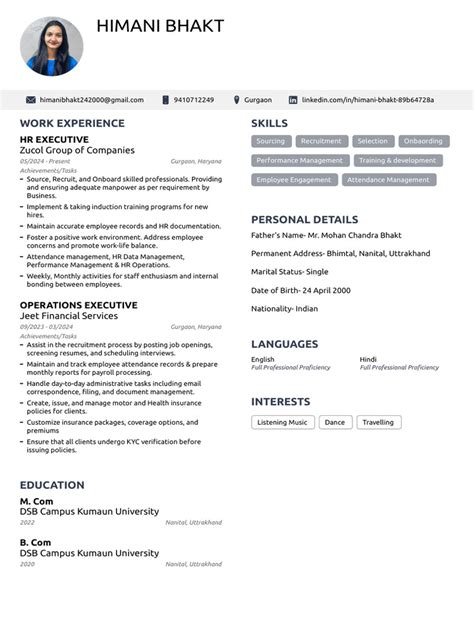 Cv Himani Bhakt Pdf Business Employee Relations