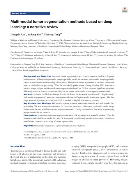 pdf multi modal tumor segmentation methods based on deep learning a