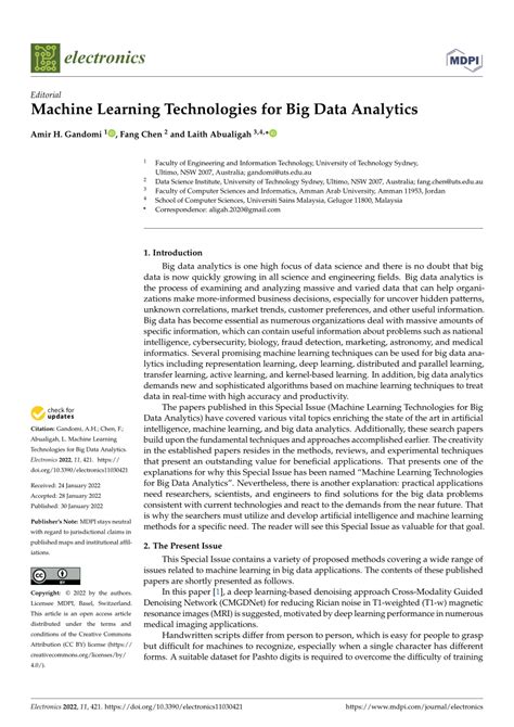 pdf machine learning technologies for big data analytics