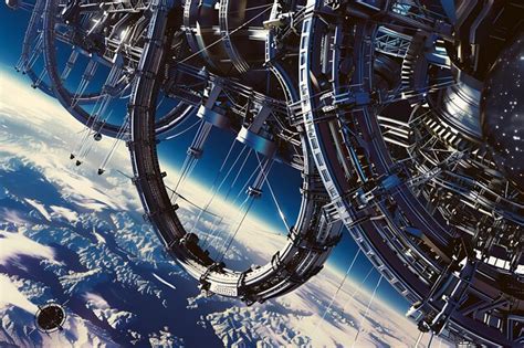 Futuristic Space Station Orbiting Earth Premium Ai Generated Image