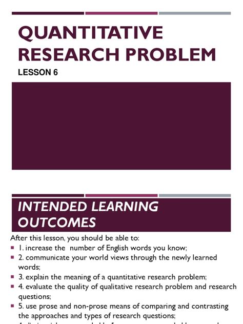Lesson 6 Quantitative Research Problem Pdf Experiment Question