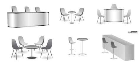 Premium Vector Set Of Realistic Trade Exhibition Chair And Table Or