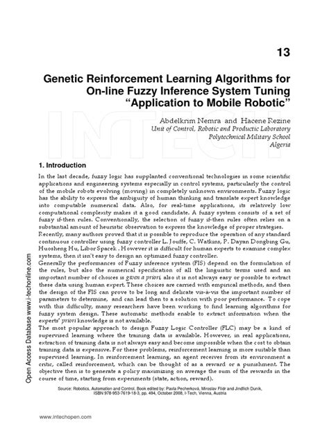 Genetic Reinforcement Learning Algorithms For On Line Fuzzy Inference System Tuning Application