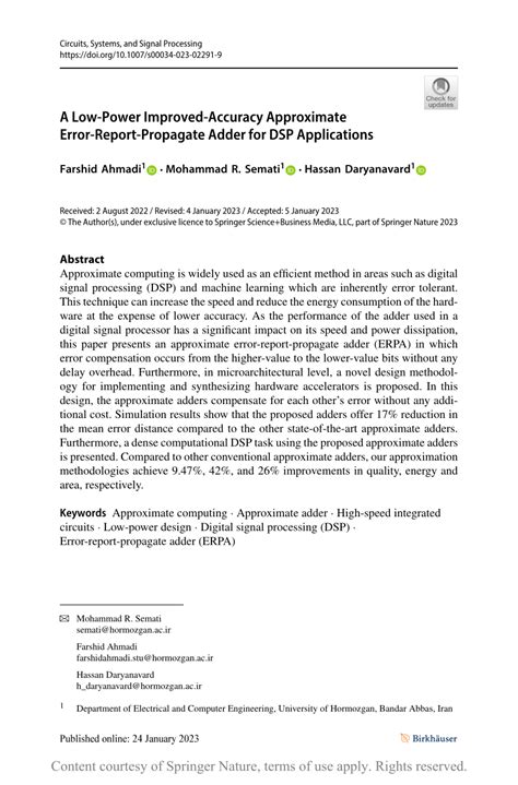 A Low Power Improved Accuracy Approximate Error Report Propagate Adder For Dsp Applications