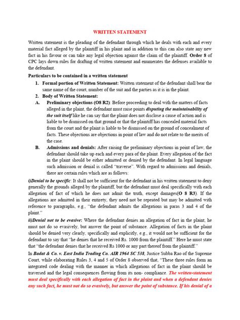 Written Statement Pdf Lawsuit Plea
