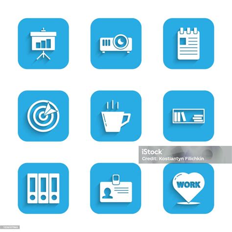 세트 커피 컵 식별 배지 텍스트 작업 선반 책 사무실 폴더 대상 스포츠 나선형 노트북과 칠판 다이어그램 아이콘과 심장 벡터 겨냥에 대한 스톡 벡터 아트 및 기타 이미지