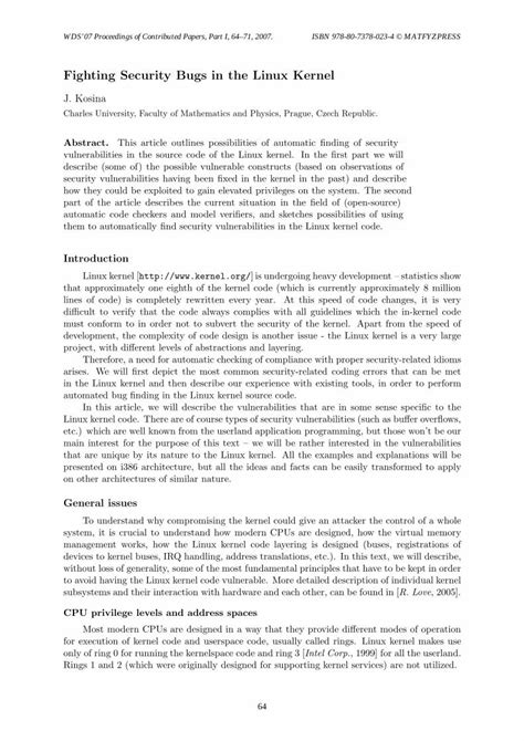 Pdf Fighting Security Bugs In The Linux Kernel Mffcunicz · Pdf