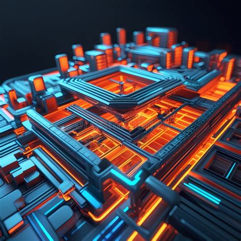 Neon Enhanced Futuristic Processor On Cyber Circuit Board Stock Image Image Of Featuring