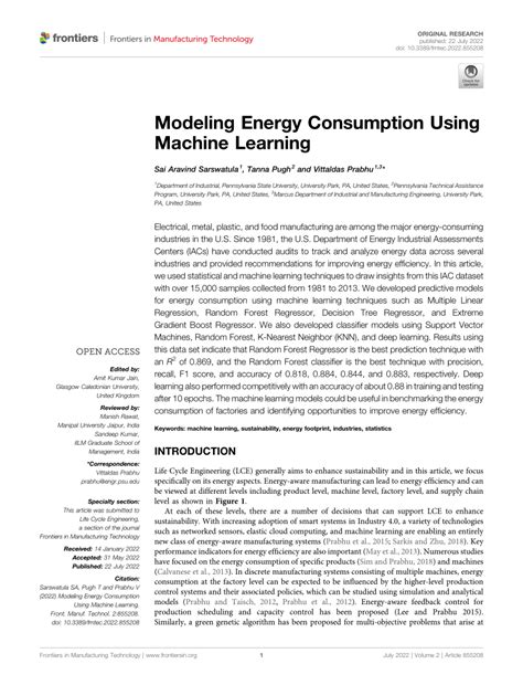 Pdf Modeling Energy Consumption Using Machine Learning