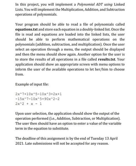 Solved In This Project You Will Implement A Polynomial ADT Chegg Com