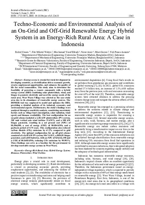 Pdf Techno Economic And Environmental Analysis Of An On Grid And Off Grid Renewable Energy