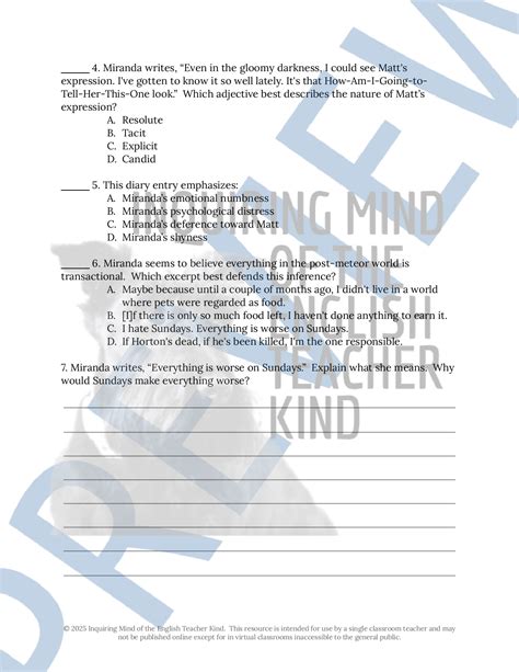 Life As We Knew It Chapter 8 Close Reading Inference Worksheet And