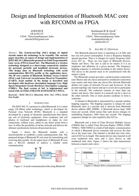 PDF Design And Implementation Of Bluetooth MAC Core With RFCOMM On FPGA