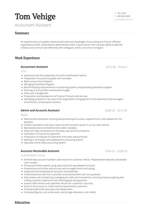 Accounts Assistant Resume Samples And Templates Visualcv