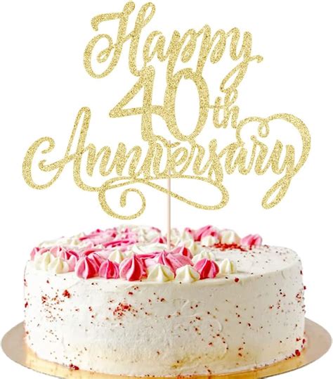 Arokippry Golden Glitter Happy 40th Anniversary Cake Topper Wedding Anniversary