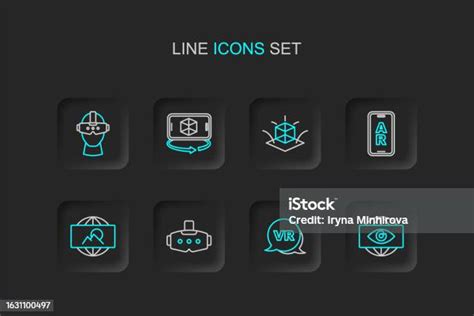세트 라인 빅 브라더 전자 눈 가상 현실 안경 광각 사진 증강 Ar 3d 모델링 및 아이콘 벡터 0명에 대한 스톡 벡터 아트 및 기타 이미지 Istock