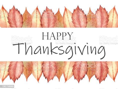 수채화 손 은 다른 오렌지와 노란색 잎과 행복 추수 감사절 텍스트와 자연 가을 식물 배너 프레임 흰색 배경에 계절 축하 카드에