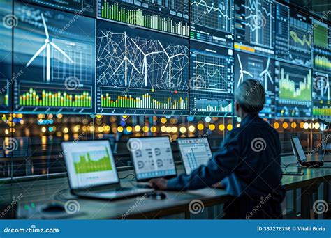Energy Monitoring Analyzing Wind Turbine Performance Data Generative Ai Stock Illustration