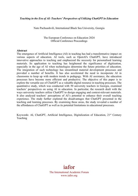 Pdf Teaching In The Era Of Ai Teachers Perspectives Of Utilizing Chatgpt In Education