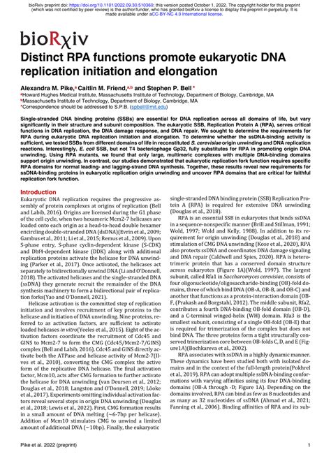 Pdf Distinct Rpa Functions Promote Eukaryotic Dna Replication Initiation And Elongation