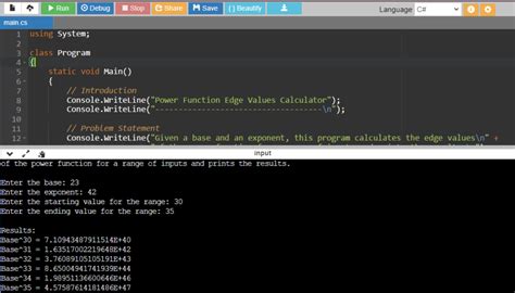 C Program To Print The Edge Values In Power Function