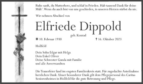 Traueranzeigen Von Elfriede Dippold Nordbayerischer Kurier
