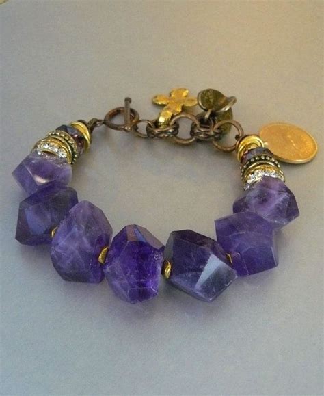 Big Bold Amethyst Statement Bracelet With Rhinesotnes Copper And