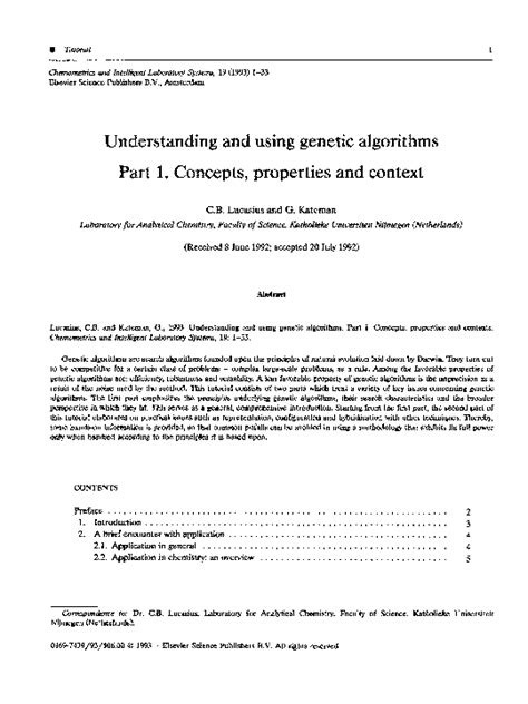 Pdf Understanding And Using Genetic Algorithms Part 1 Concepts