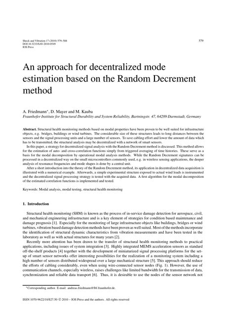 pdf an approach for decentralized mode estimation based on the random decrement method
