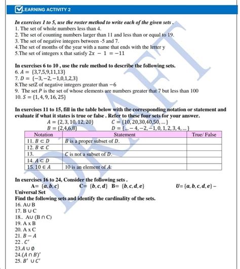 describe sets using roster and rule method