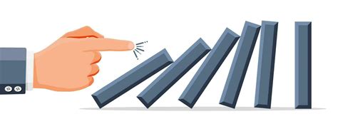 Hand Of Business Man Pushing Dominoes Domino Chain Reaction Effect In
