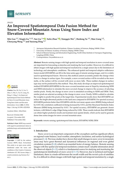 PDF An Improved Spatiotemporal Data Fusion Method For Snow Covered Mountain Areas Using Snow